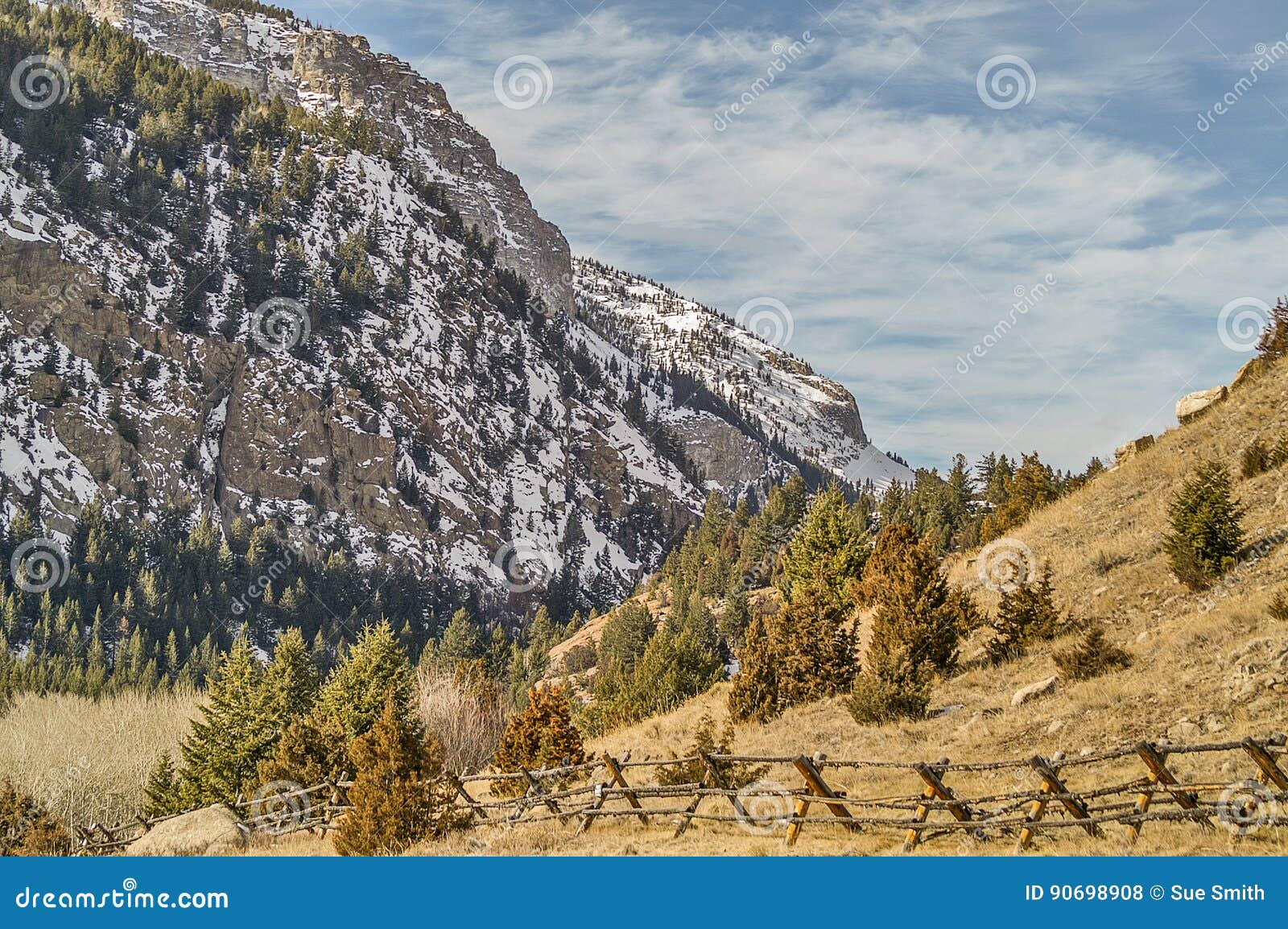 Mountain Overlooking a Buck and Rail Fence Stock Photo - Image of blue ...