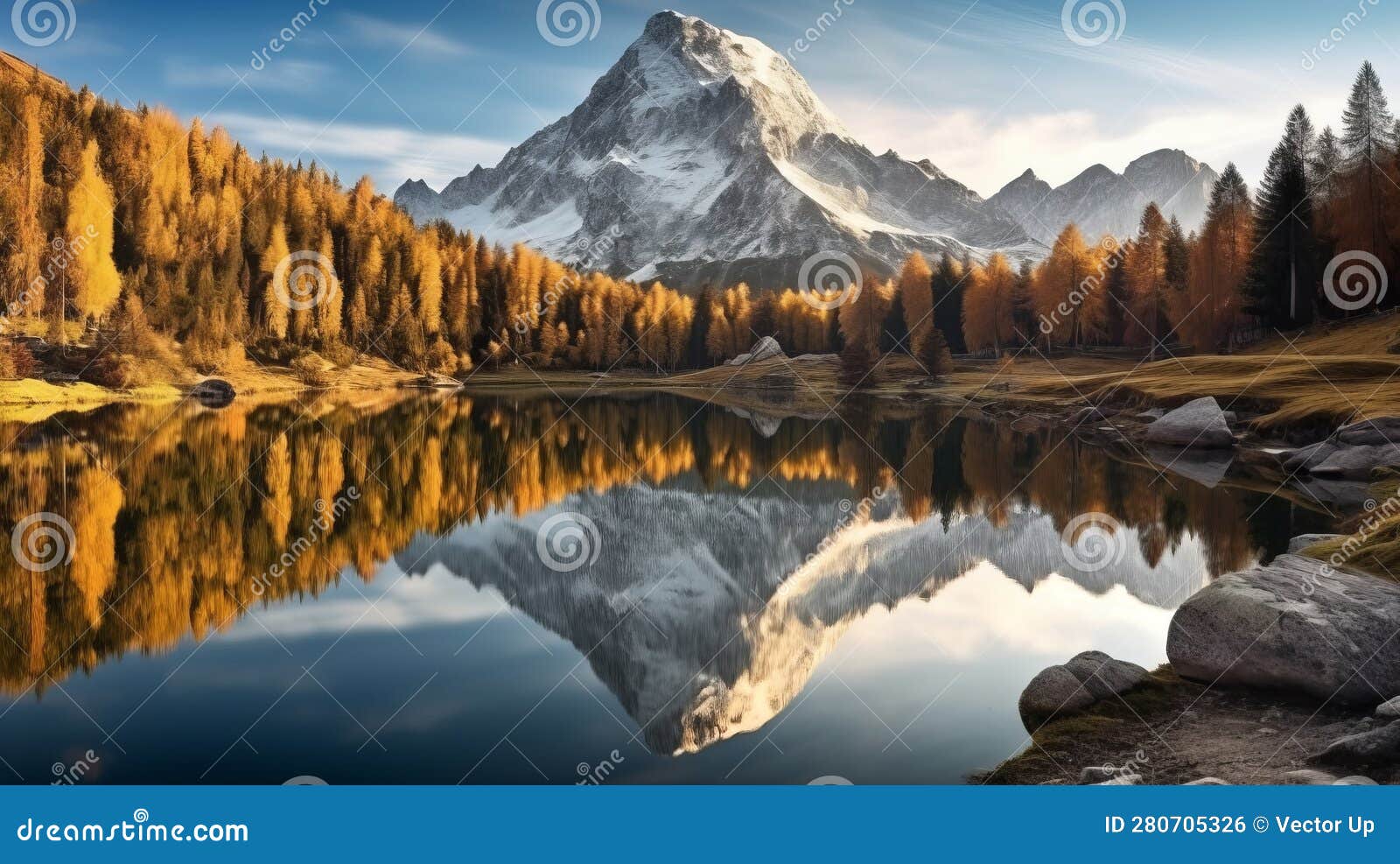 Mountain Panorama of a Beautiful Alpine Autumn. Generative AI. Stock ...
