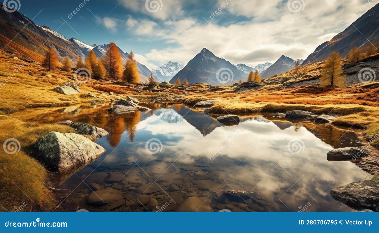 Mountain Panorama of a Beautiful Alpine Autumn. Generative AI. Stock ...