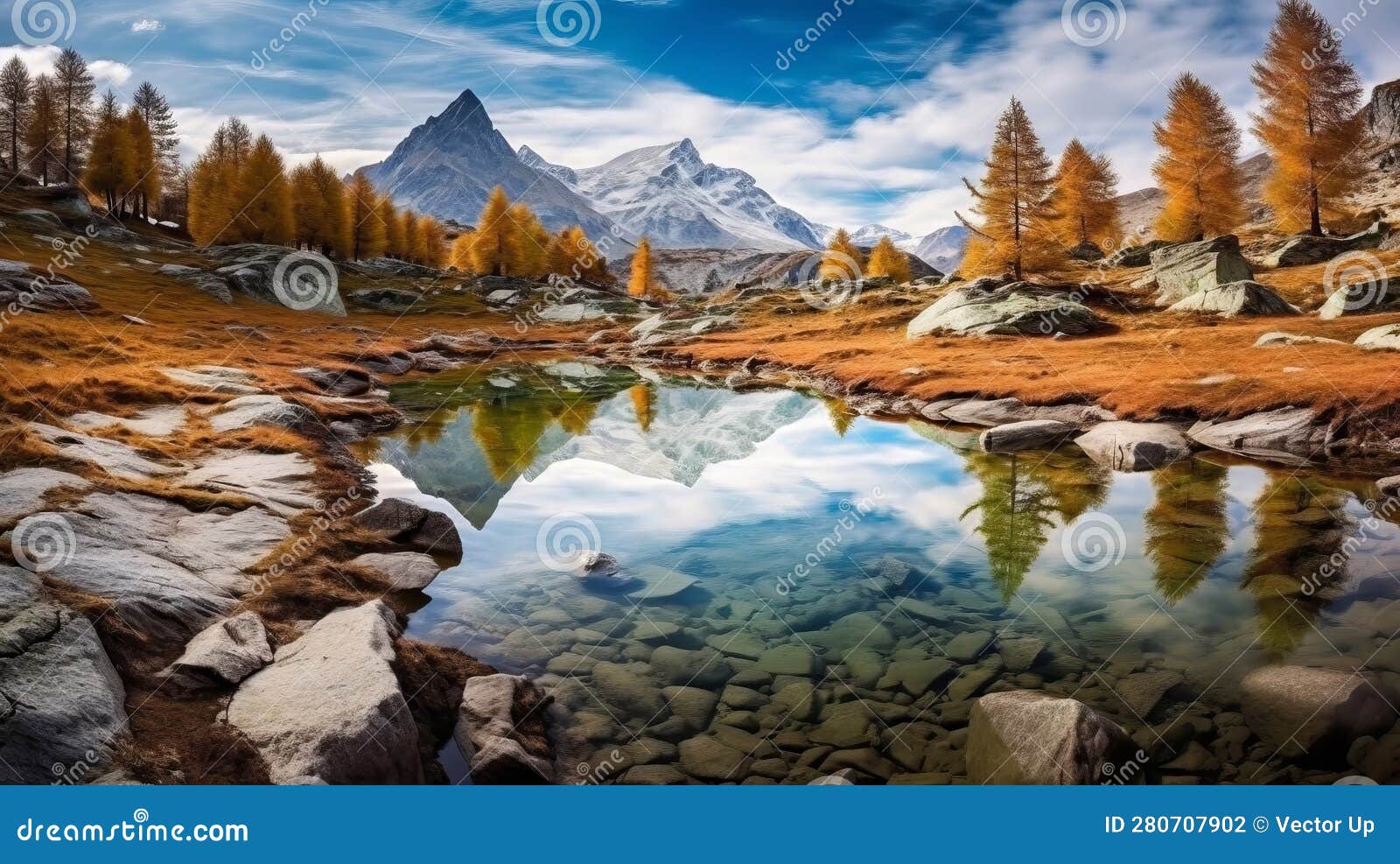Mountain Panorama of a Beautiful Alpine Autumn. Generative AI. Stock ...