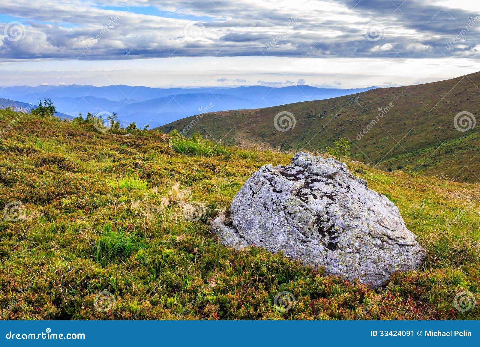 Mountain Panorama with Large Rock on the Hillside Stock Image - Image ...