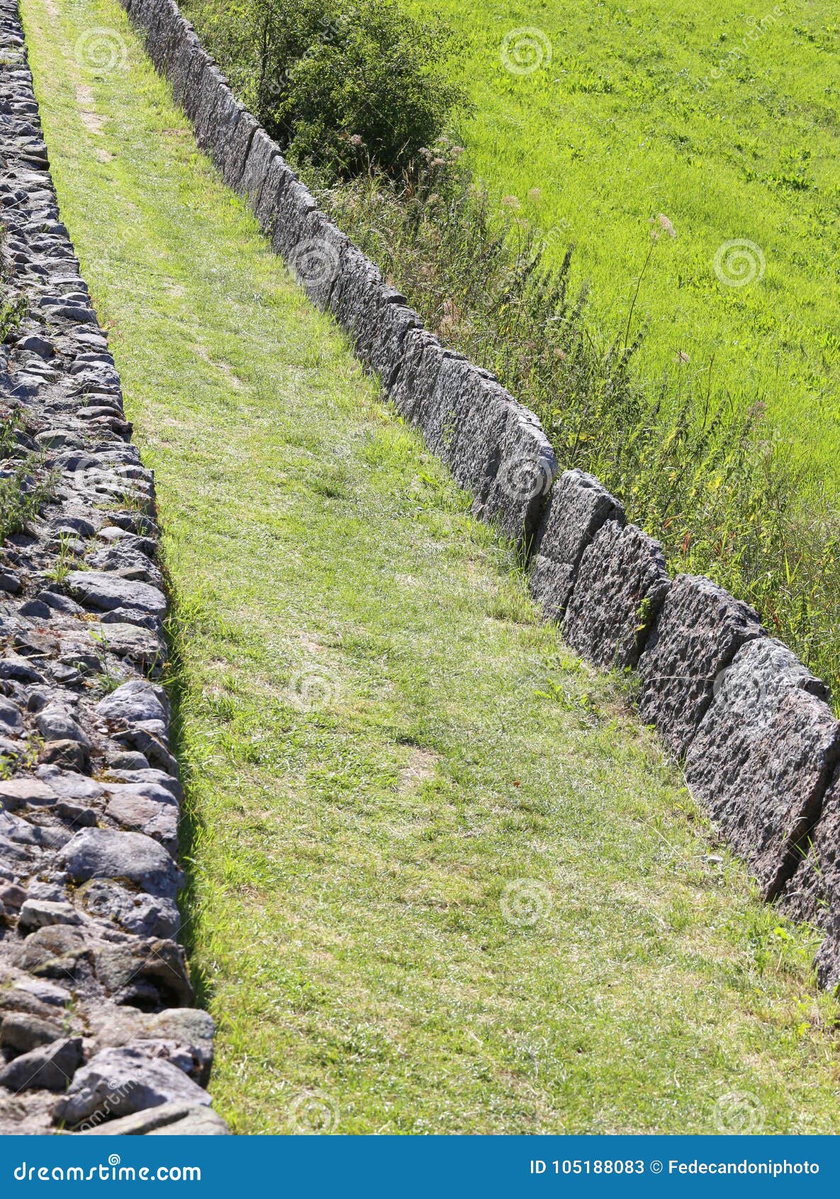 Mountain Path Bordered by Stone Blocks Stock Image - Image of straight ...