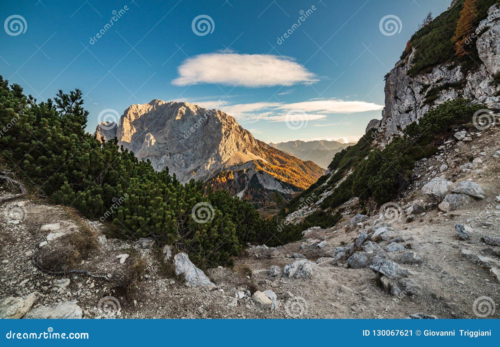 Mountain Path and View on the Peaks at Sunset. Landscape Stock Image ...