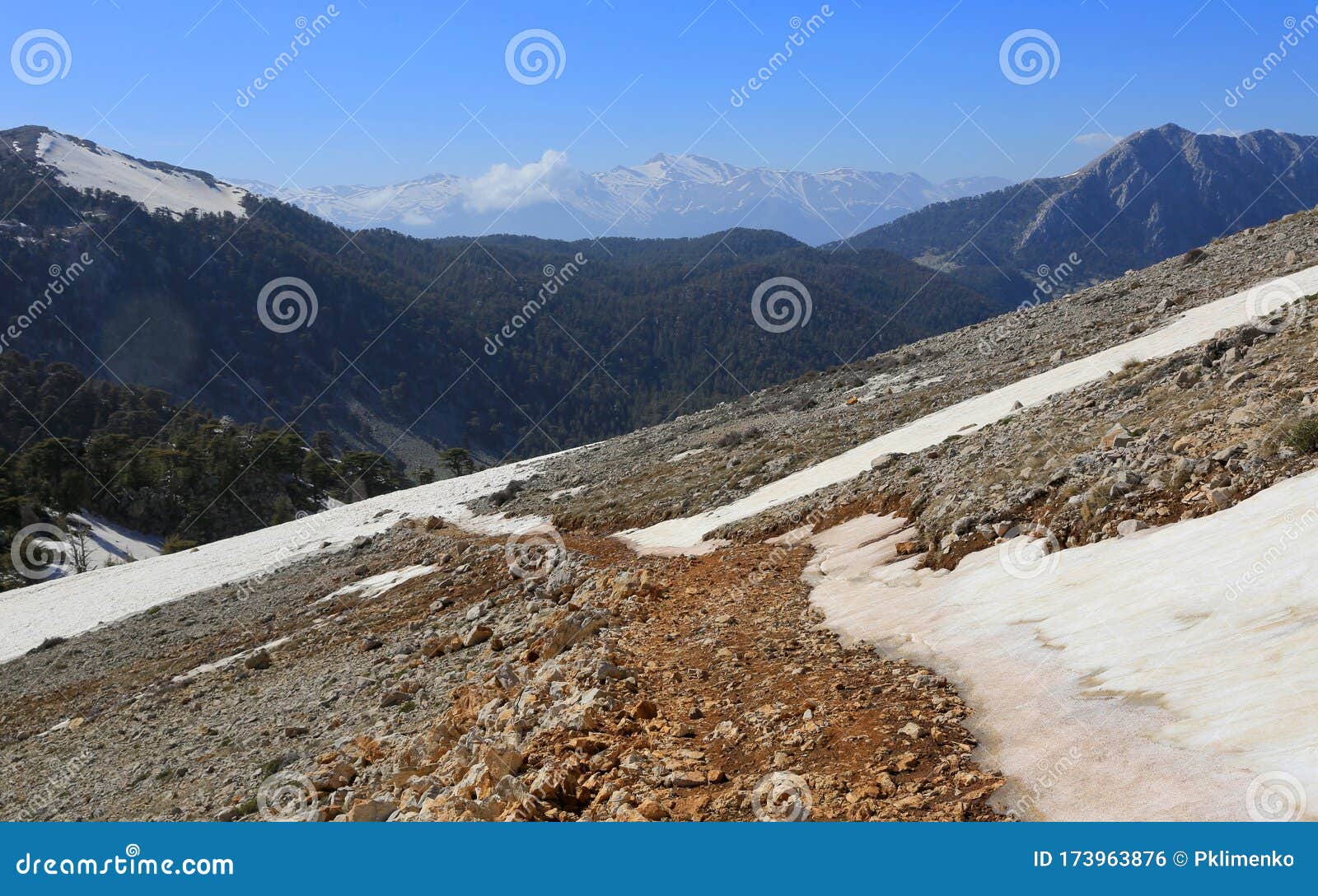 Mountain Pathway on Slope among Stomes and Snow Stock Photo - Image of ...