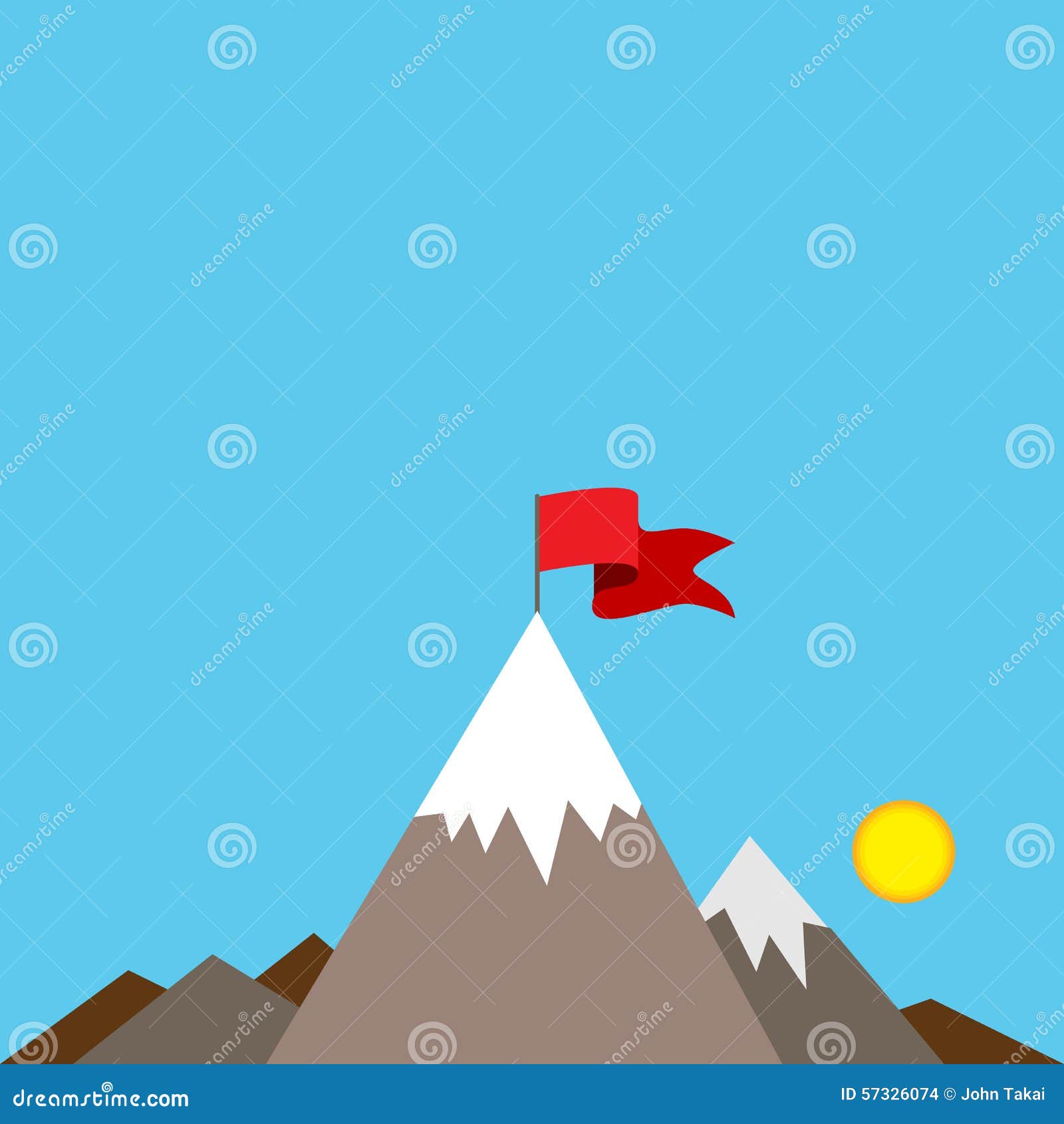 Mountain Peak with Red Flag Stock Vector - Illustration of summit, snow ...