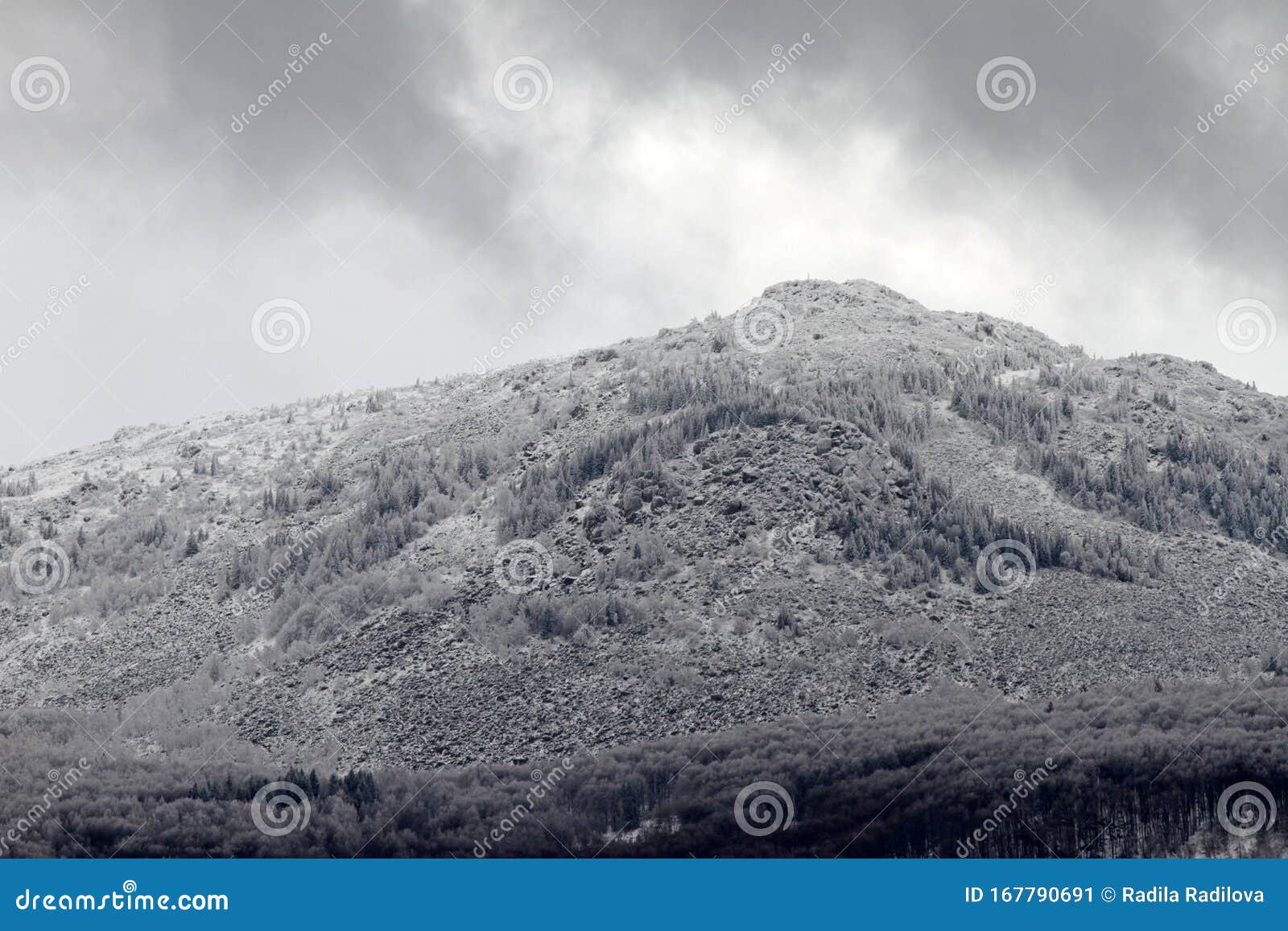 A Mountain Peak in the Snow. Bad Grey Weather Stock Image - Image of ...