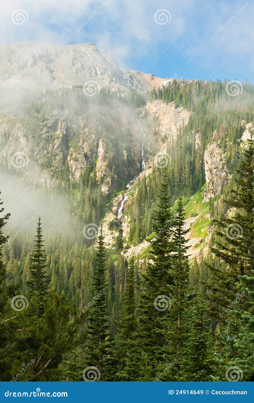 Mountain Peak through Wispy Clouds Stock Image - Image of adventure ...