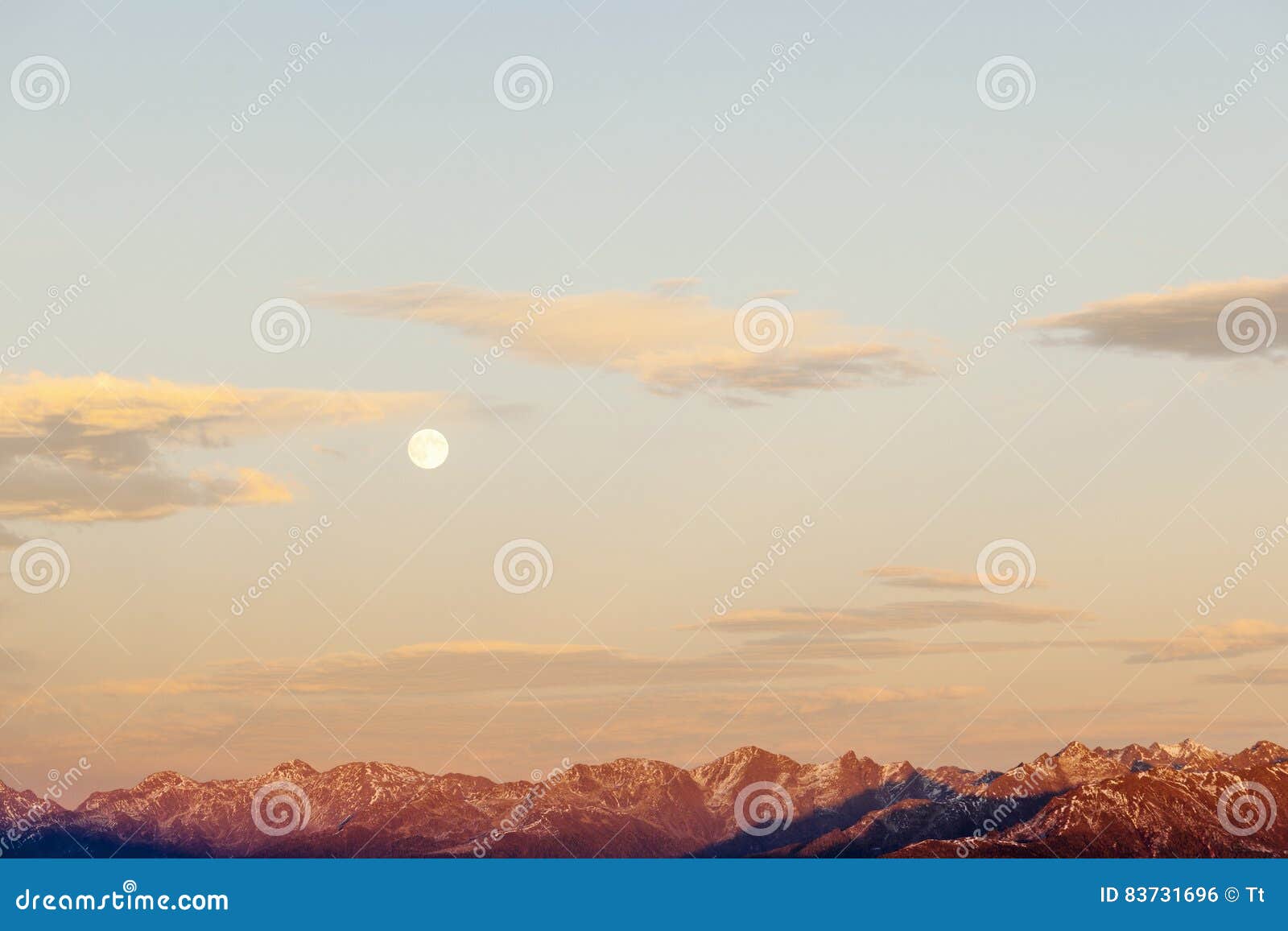 Mountain Peaks with Full Moon Stock Photo - Image of mountain, range ...