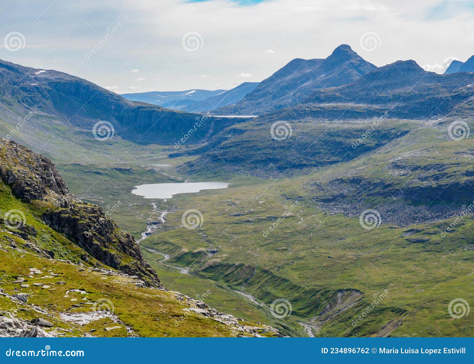 Mountain Peaks and Lakes in Innerdalen Valley, Norway Stock Photo ...