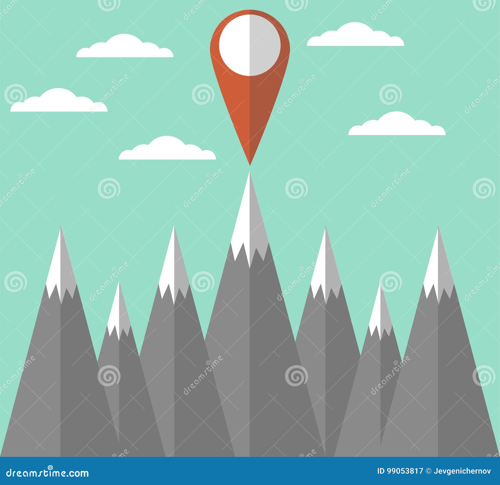 Mountains with Map Marker Flat Design Stock Vector - Illustration of ...