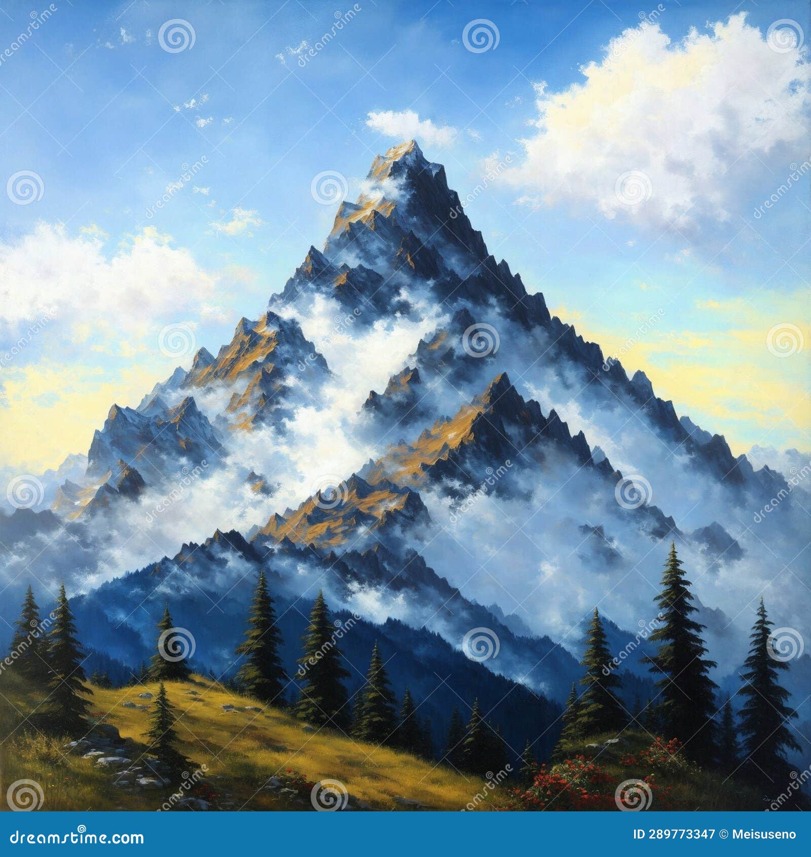 Mountain Peaks in Oil Paint Style Illustration Stock Illustration ...