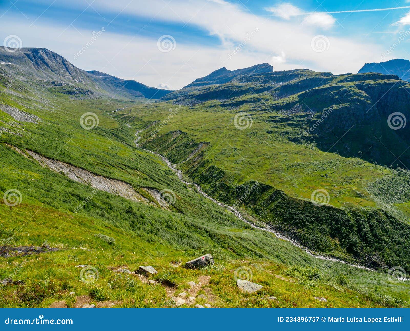 Mountain Peaks and River in Innerdalen Valley, Norway Stock Image ...