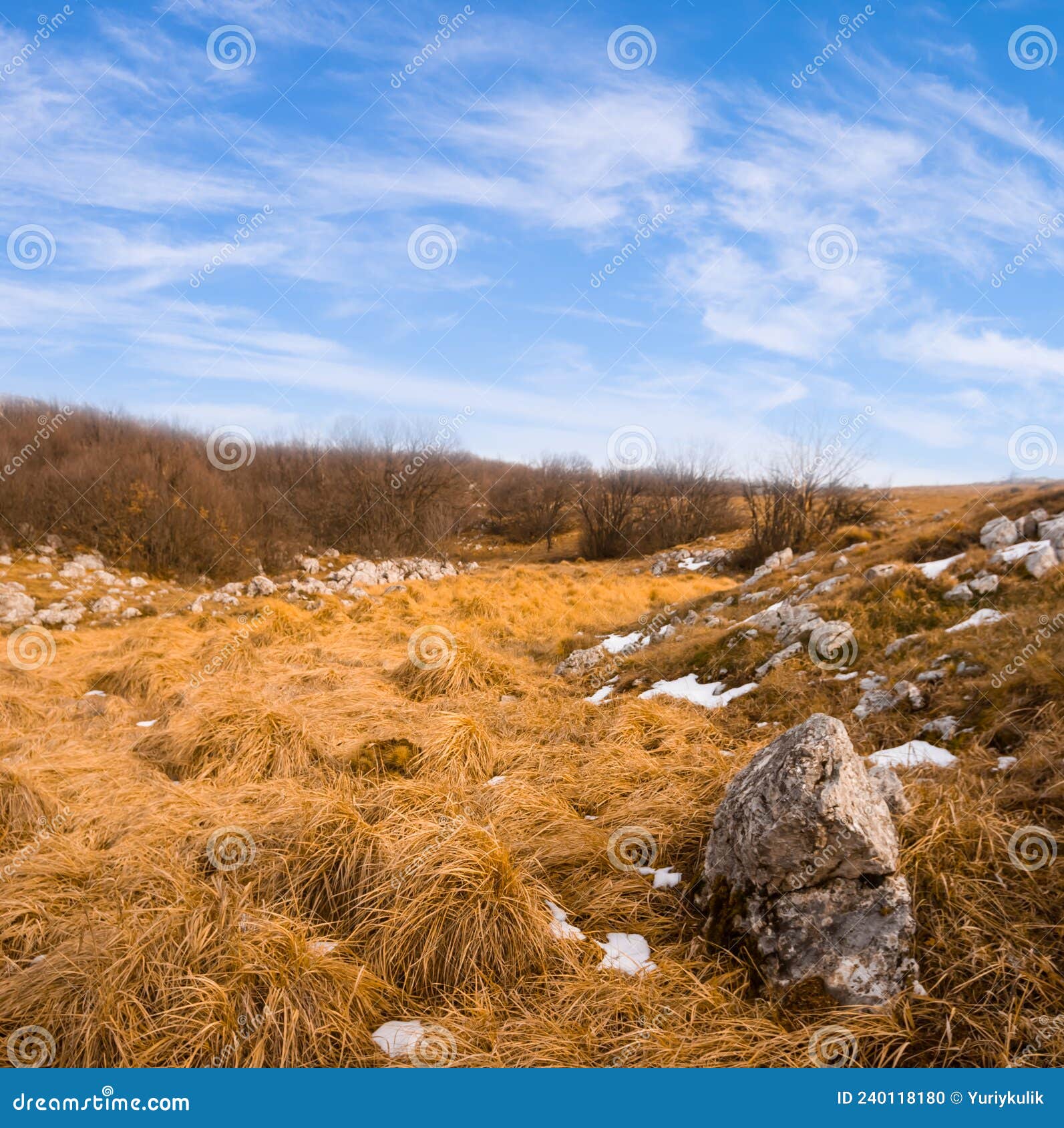 Mountain Plateau with Dry Grass Stock Photo - Image of blue, prairie ...