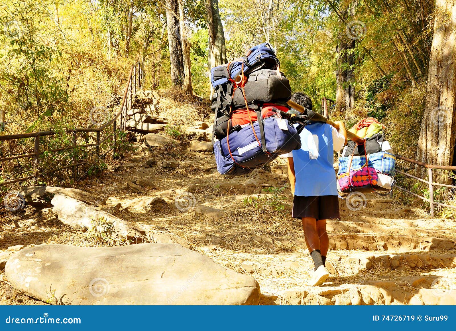 Mountain Porter Carrying Stuff Up the Mountain Stock Image - Image of ...