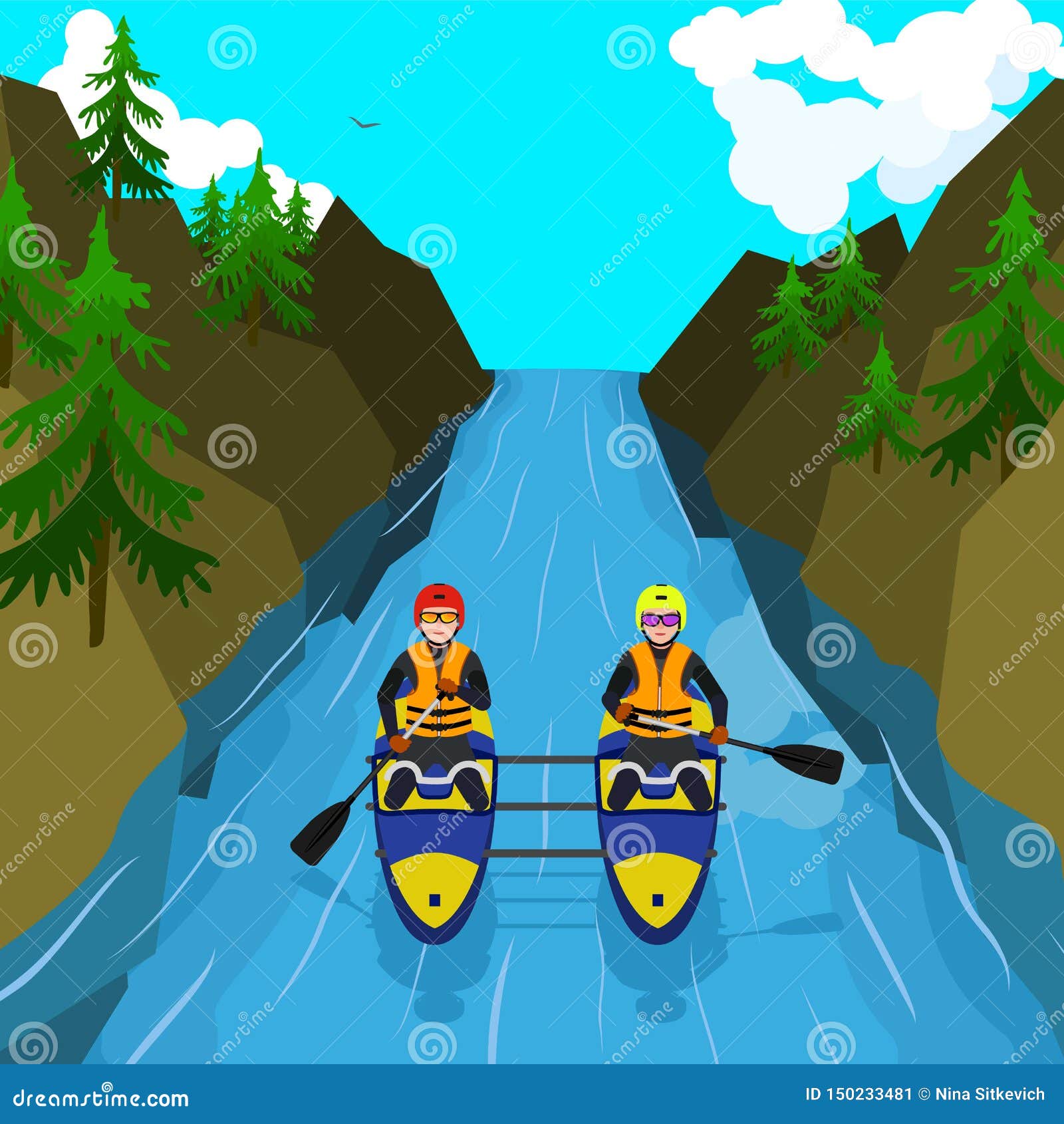 Mountain Rafting Concept Background, Flat Style Stock Vector ...