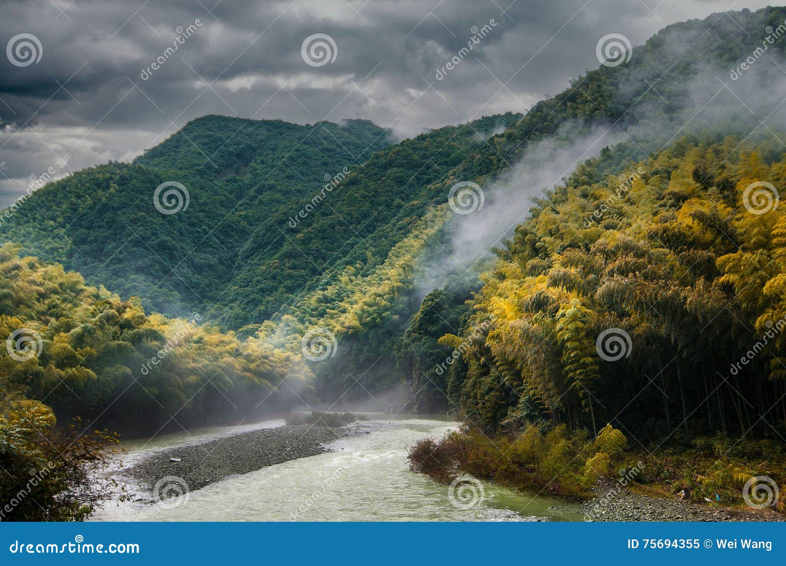 Mountain in rain stock image. Image of river, screen - 75694355