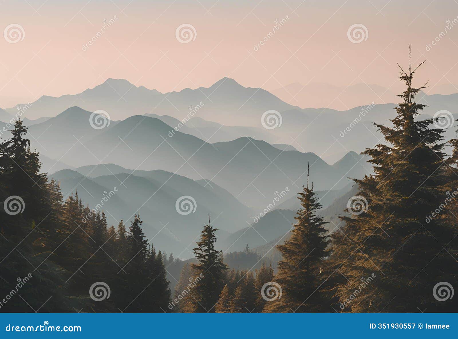 Mountain Range Covered in Fog Above Tree Tops. Stock Illustration ...