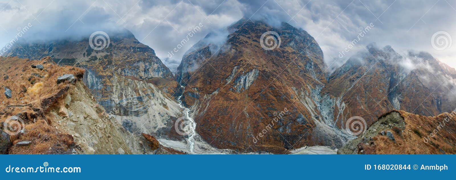Mountain Range and Deep Gorge among the Clouds in Himalayas Stock Photo ...