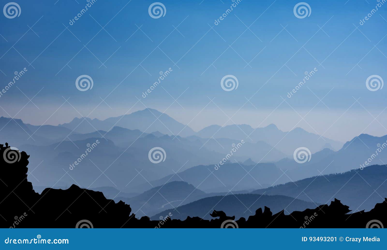 Mountain range in mist stock image. Image of mist, evening - 93493201