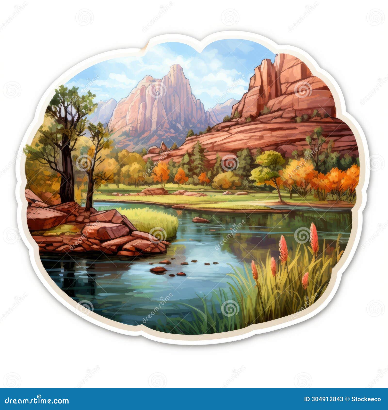 Zion National Park Watercolor Sticker - Vibrant Cartoon Realism Design ...
