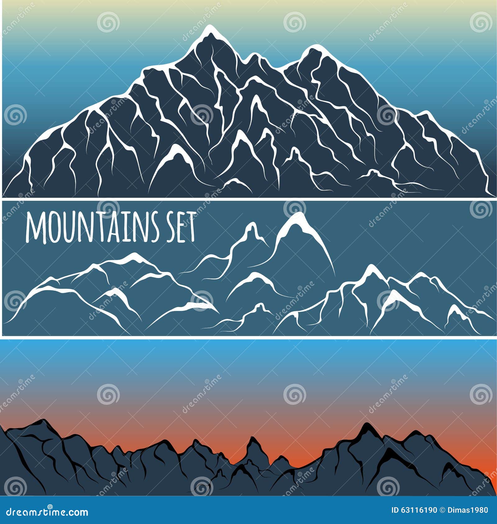 Mountain range set stock illustration. Illustration of drawing - 63116190