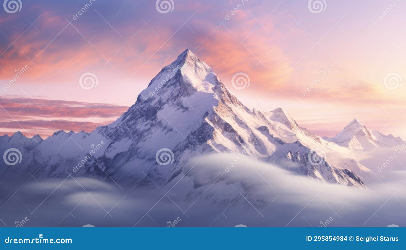 A Mountain Range is Shown in the Clouds with a Pink Sky, AI Stock Photo ...
