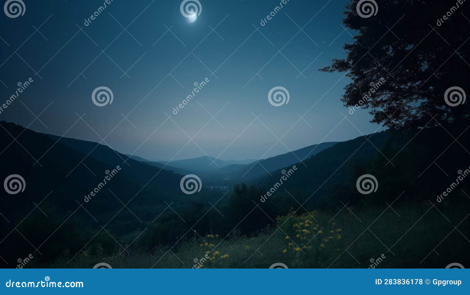 Mountain Range Silhouette Backlit by Moonlight at Dawn Generated by AI ...