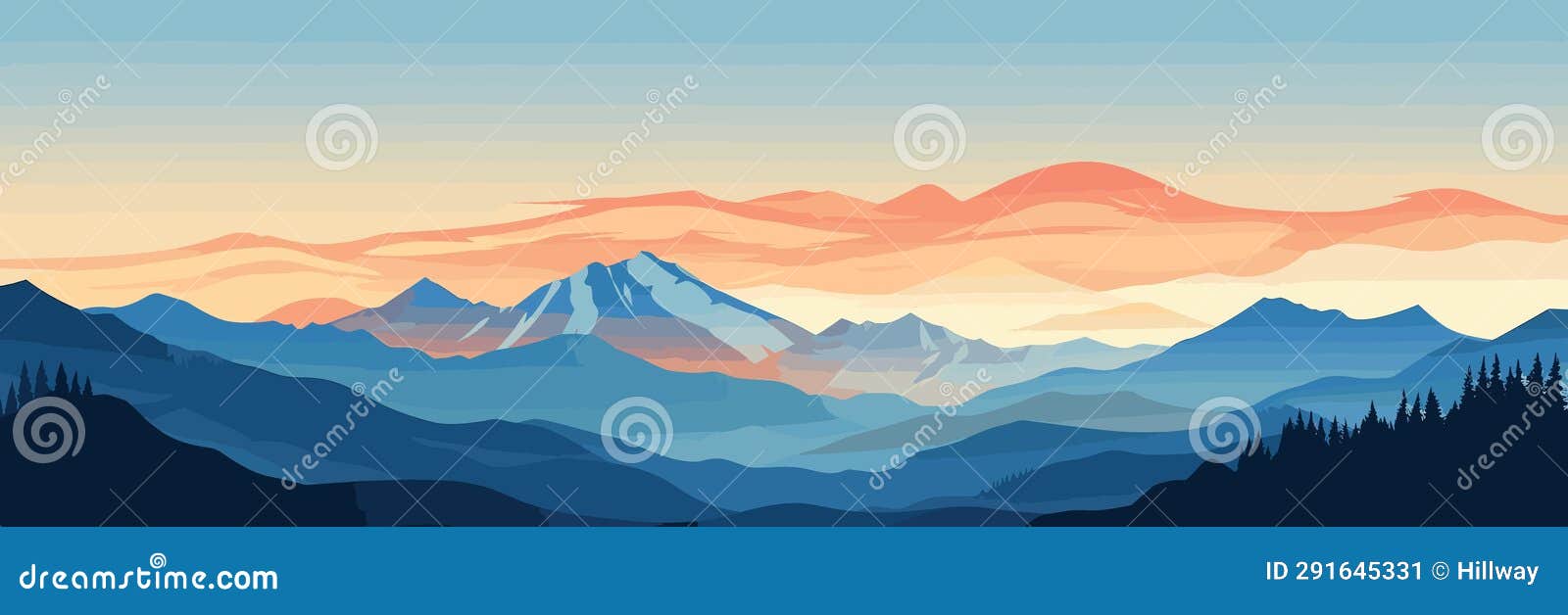 Mountain Range Silhouette Vector. Sunrise and Sunset in Mountains Stock ...