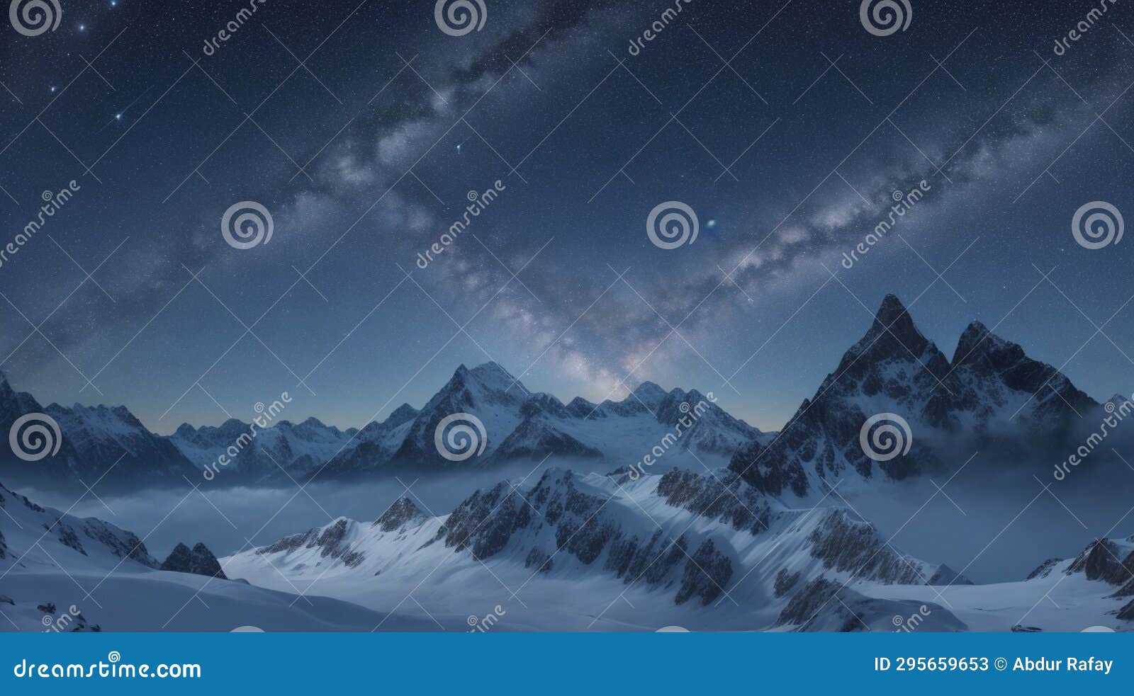 A Mountain Range with Snow-capped Peaks Under the Starlight Stock ...