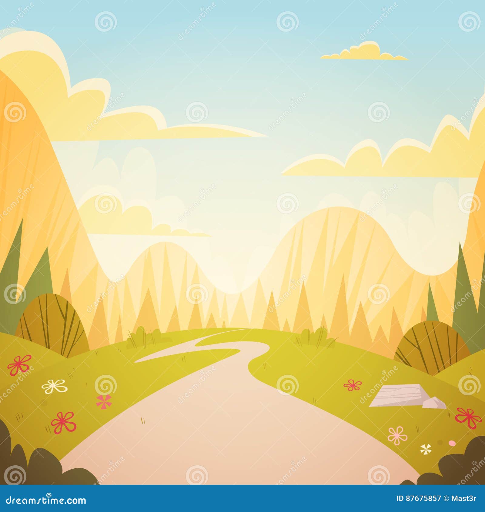 Mountain Range Spring Landscape Country Road Nature Background Stock ...