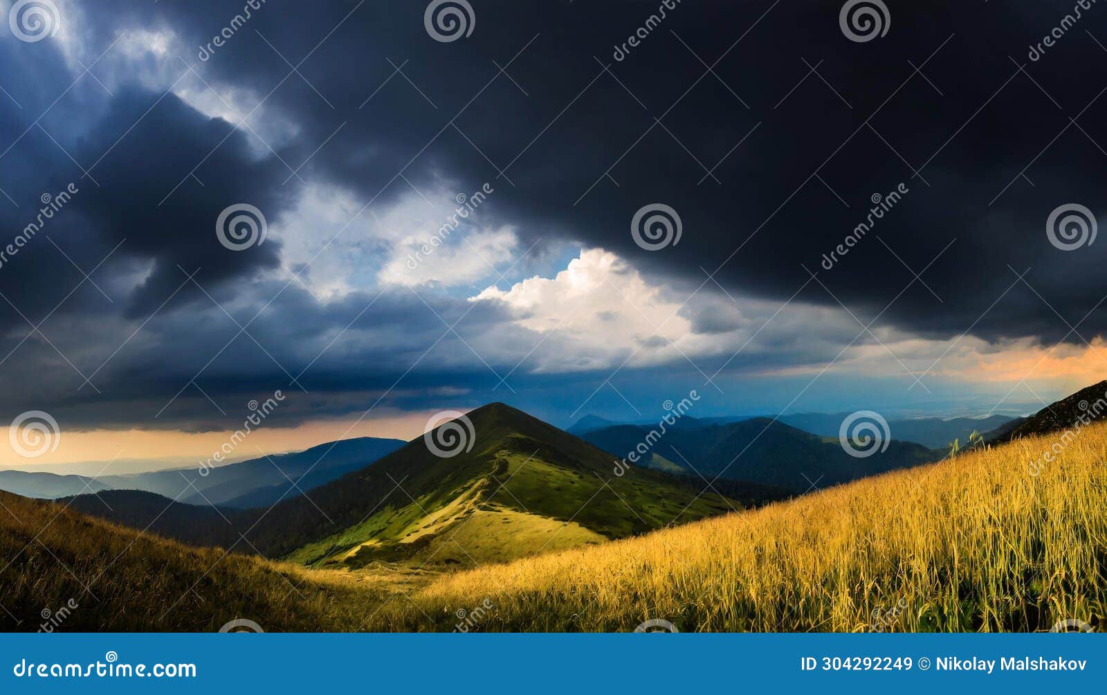 Mountain Range and Stormy Dark Clouds. Spring Weather. Stock Image ...