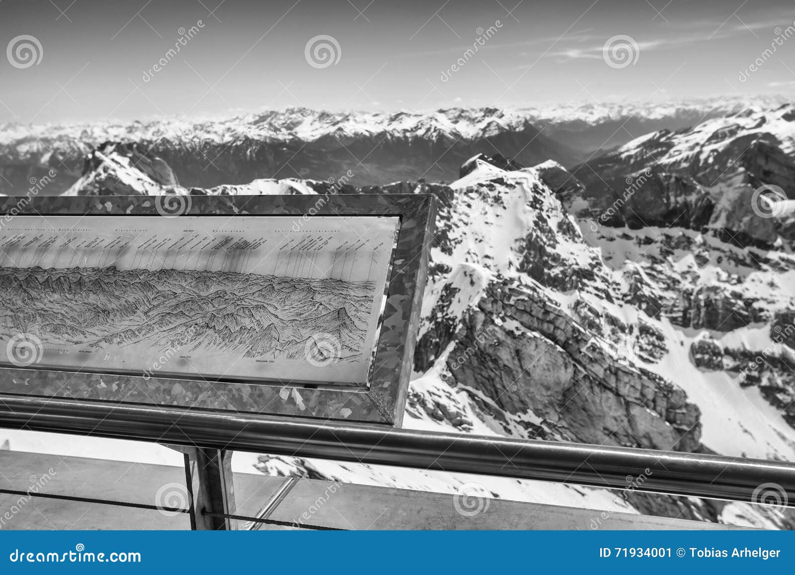 Mountain Range Switzerland with Ledge Pathway Black and White Stock ...