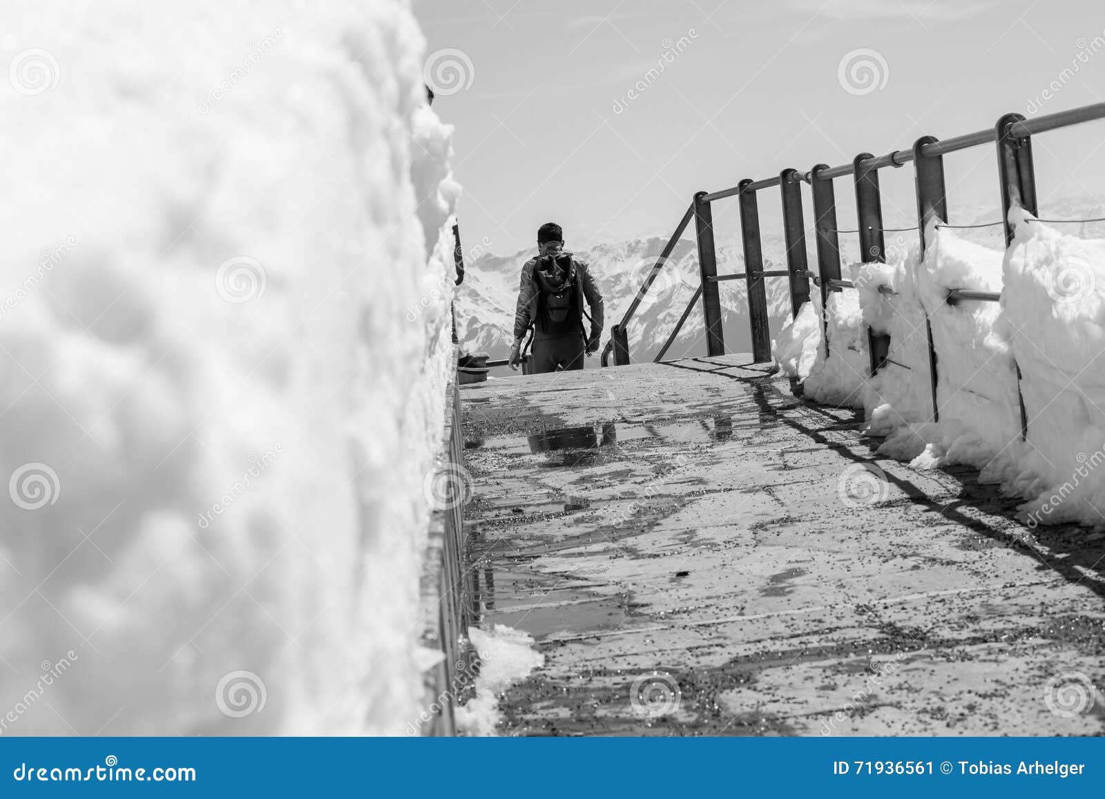 Mountain Range Switzerland with Ledge Pathway Black and White Editorial ...