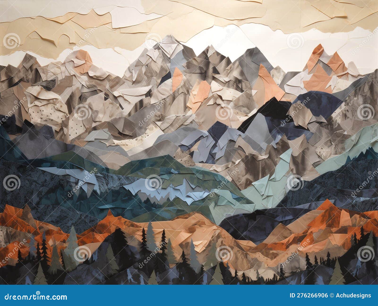 A Mountain Range with Torn Paper Layers Stock Illustration ...