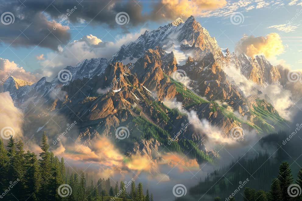 A Mountain Range Towering in the Background with Dynamic Clouds and ...