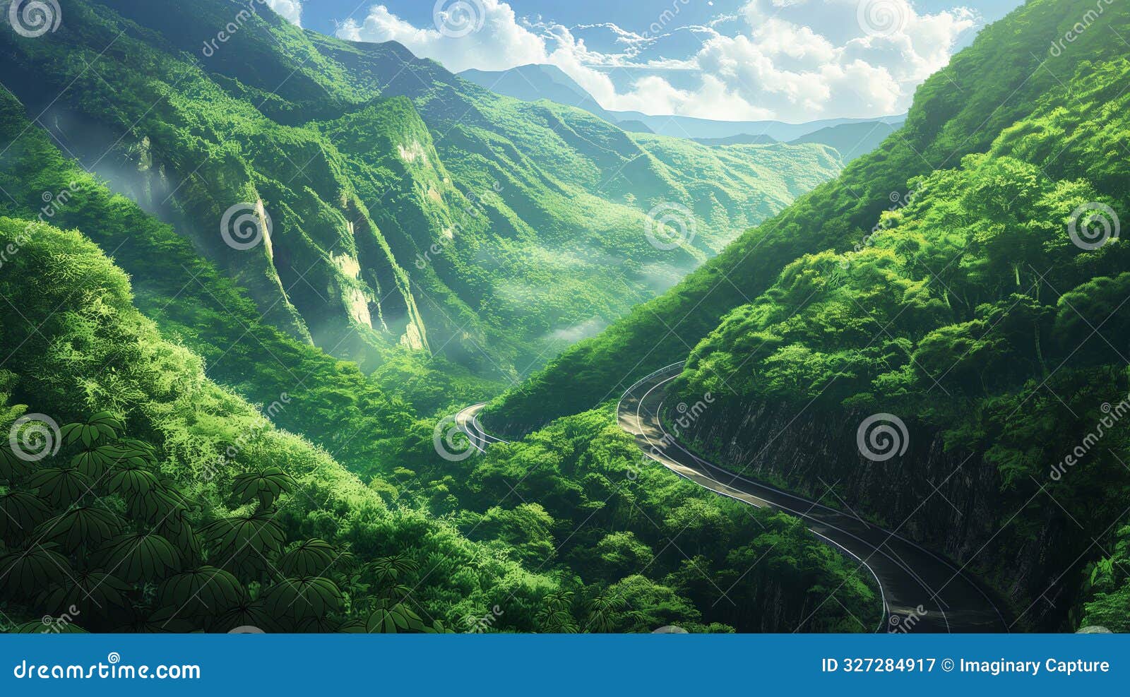 A Mountain Range with a Winding Road through the Forest. Anime ...