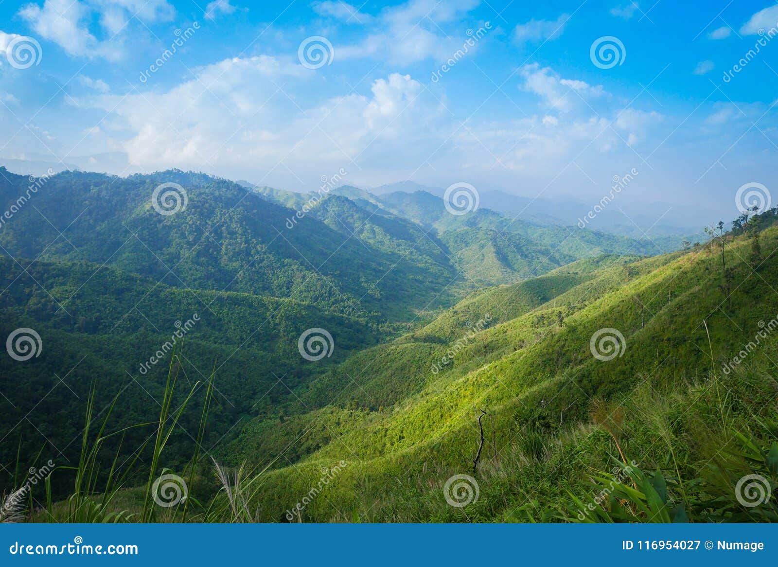 Mountain Ranges, Spurs with Blue Sky Stock Image - Image of blur, plant ...