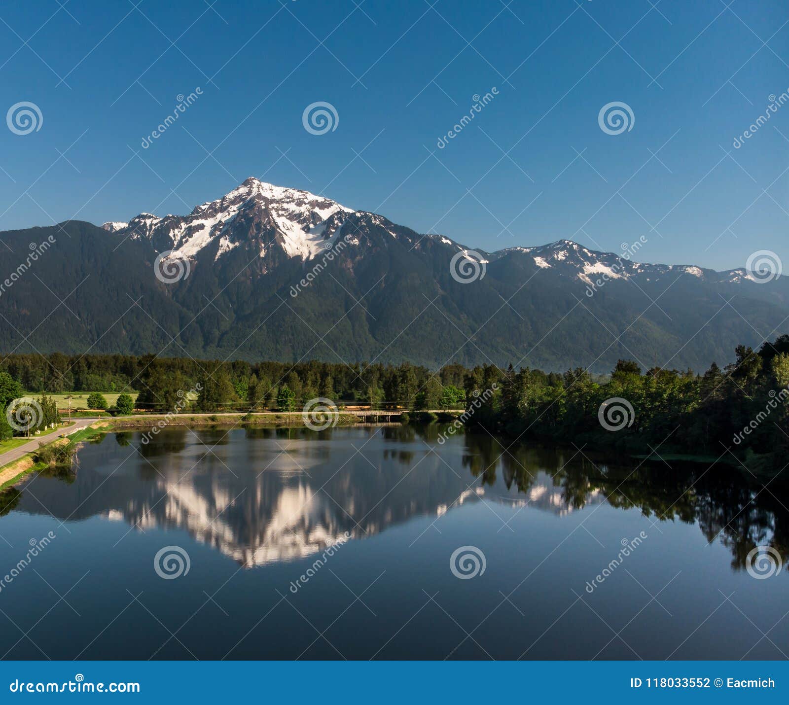 Aerial View of Calm Mountain Reflection Stock Photo - Image of snow ...