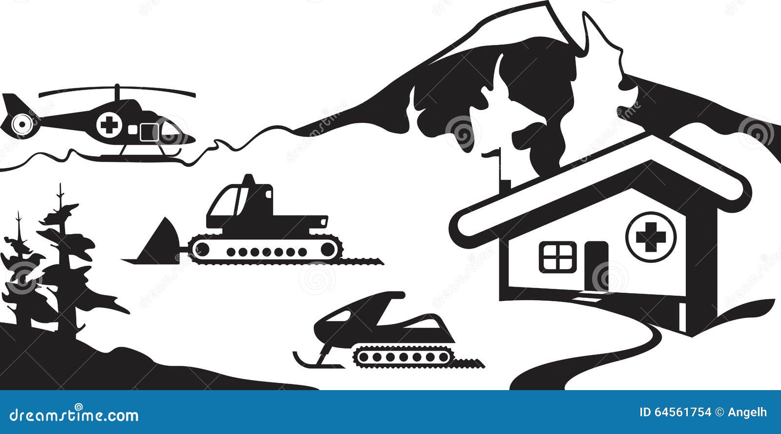 Mountain Rescue Service Ensures Skiers On Slope Vector Illustration ...