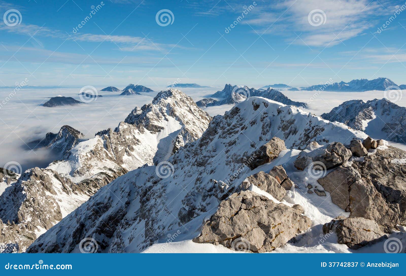 Mountain Ridge Above the Clouds Stock Image - Image of white, winter ...