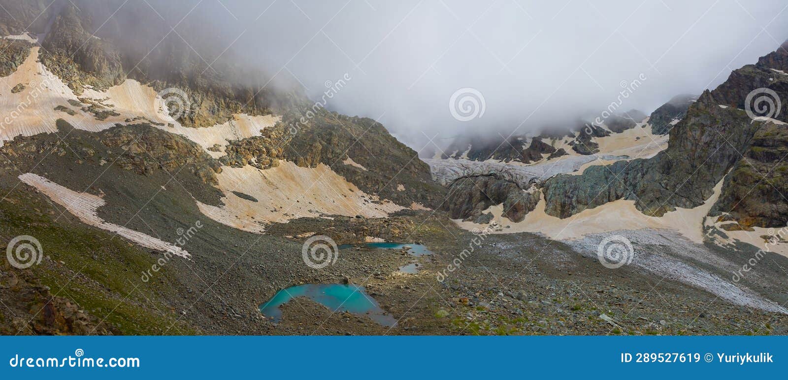 Mountain Ridge with Glacier in Mist Stock Image - Image of valley ...