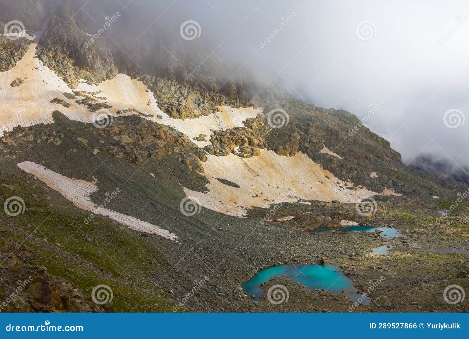 Mountain Ridge with Glacier in Mist Stock Photo - Image of environment ...