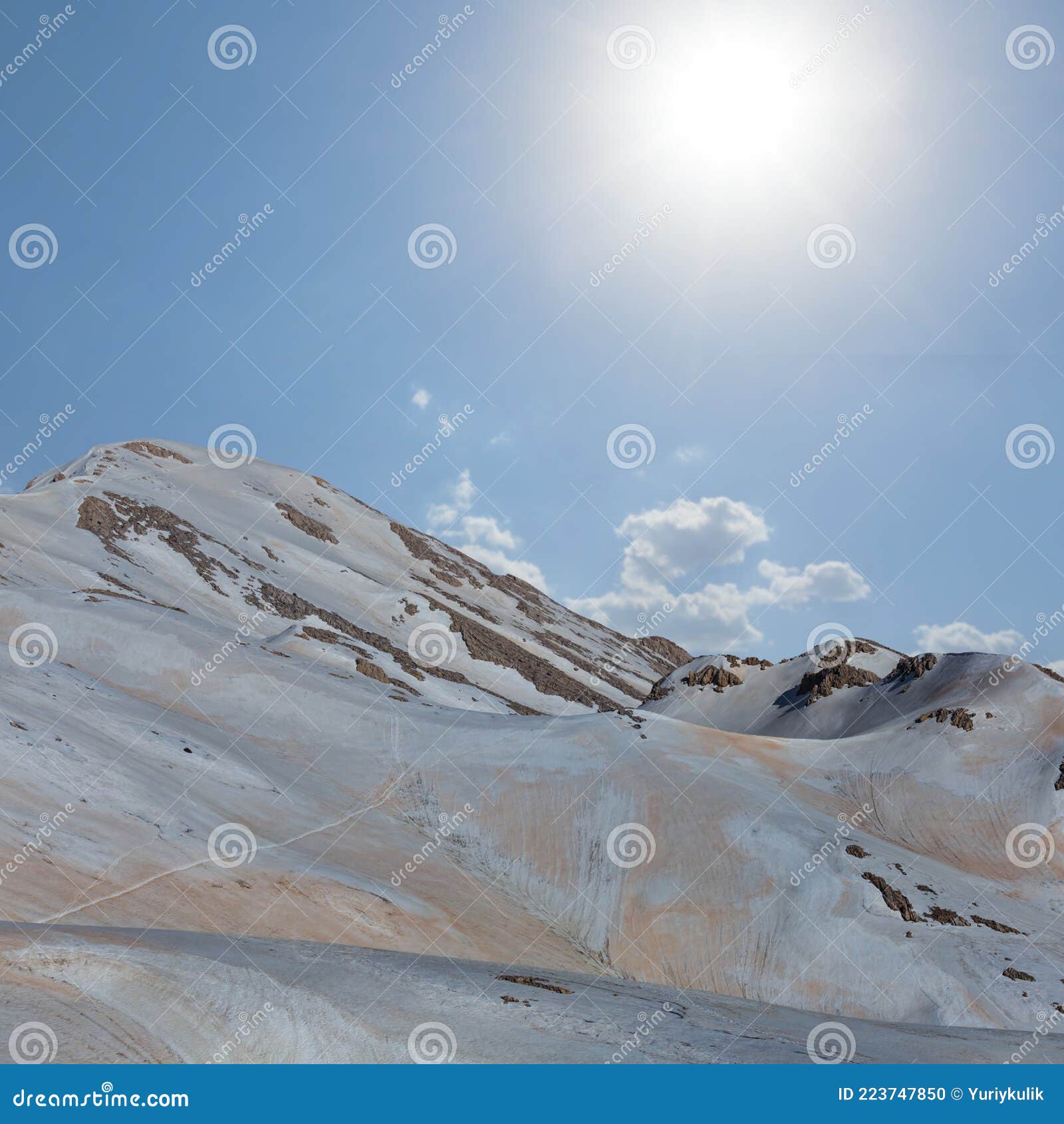 Mountain Ridge in Snow Under a Sun Stock Photo - Image of hill ...