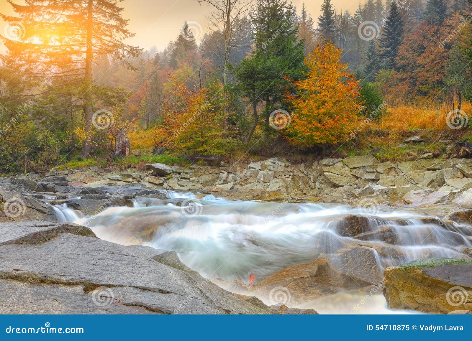 Mountain River in Autumn at Sunset Stock Image - Image of riffle ...