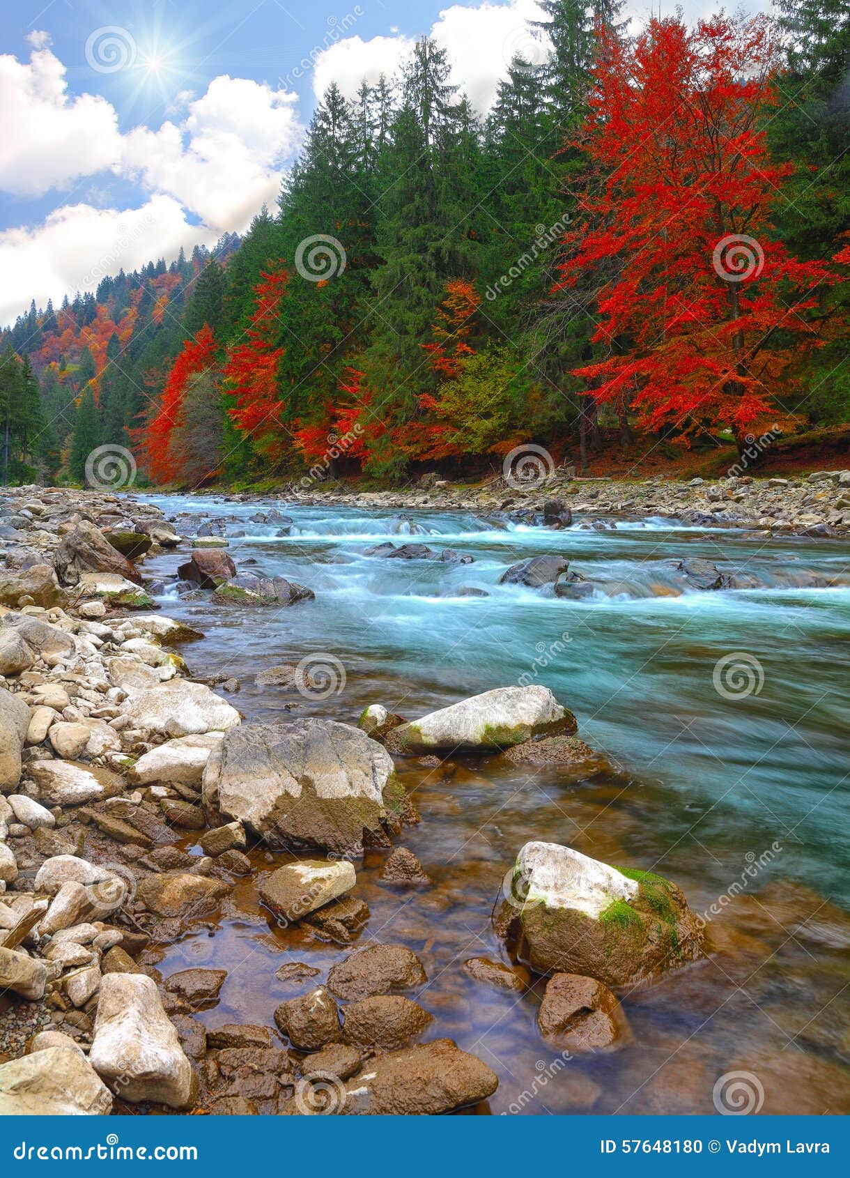 Mountain river in autumn stock photo. Image of colors - 57648180