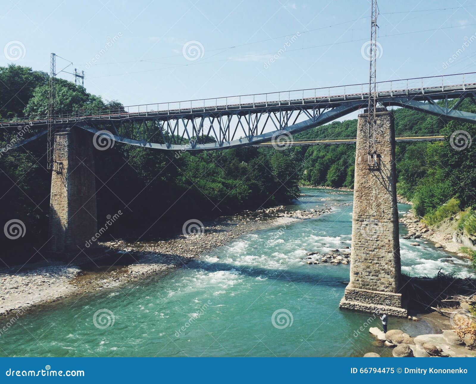 Mountain River and Bridge. Mountain Landscape. Stock Image - Image of ...