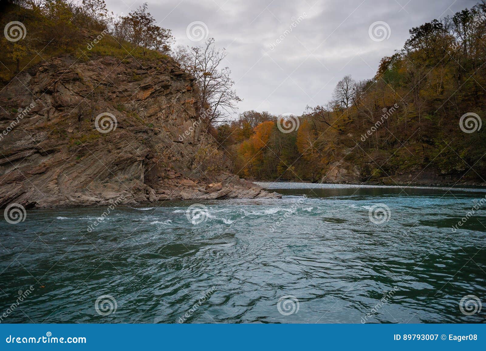 Mountain River in Evening Fall Season Stock Image - Image of evening ...