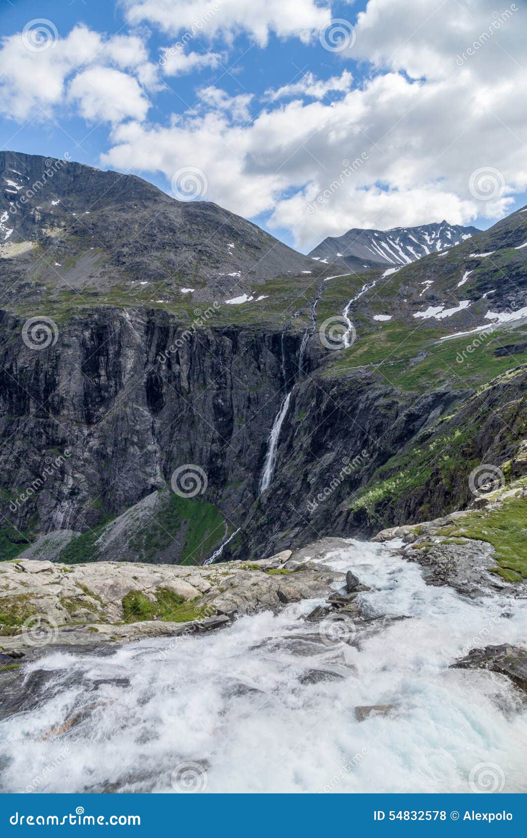 Mountain River Falling from Edge of Rock Stock Photo - Image of motion ...