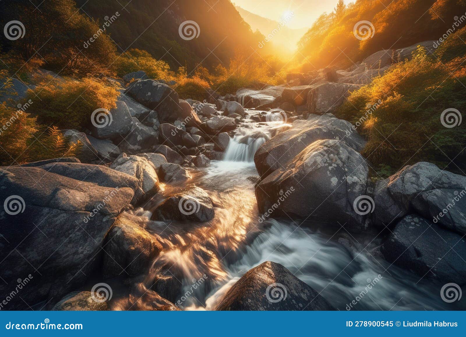 Mountain River Flowing through the Rocks at Sunset. Nature Composition ...