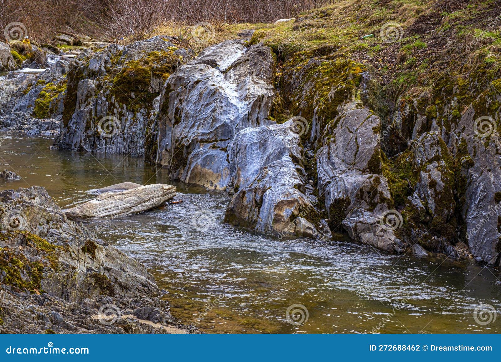 A Mountain River Flows between Rocks Stock Photo - Image of motion ...